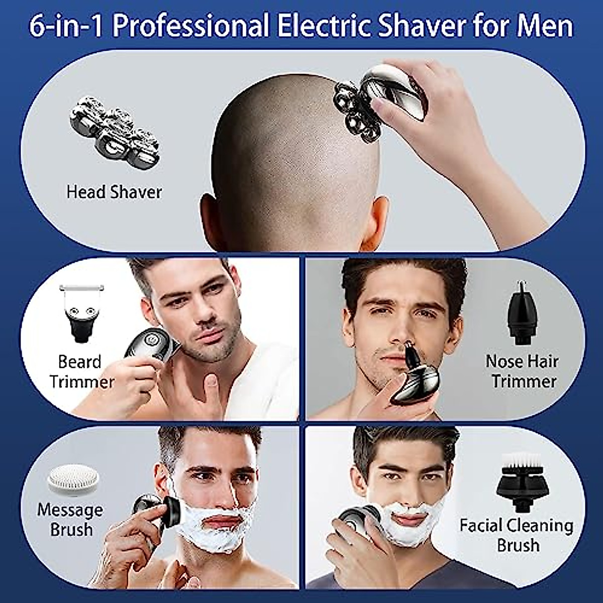 Head Shavers for Bald Men,Upgrade 5 in 1 Electric Razor Head Shaver,7D Blad Head Shaver with Nose Hair Trimmer,Hair Clippers,IPX6 Waterproof,Anti-Pinch,USB Rechargeable