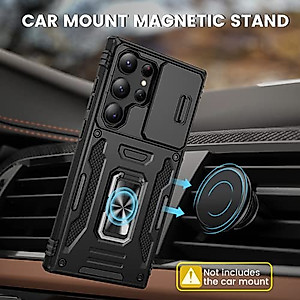 Maxdara for S23 Ultra Case with Slide Camera Cover, Built-in 360°Rotating Kickstand Ring Case for Samsung Galaxy S23 Ultra 5G, Black