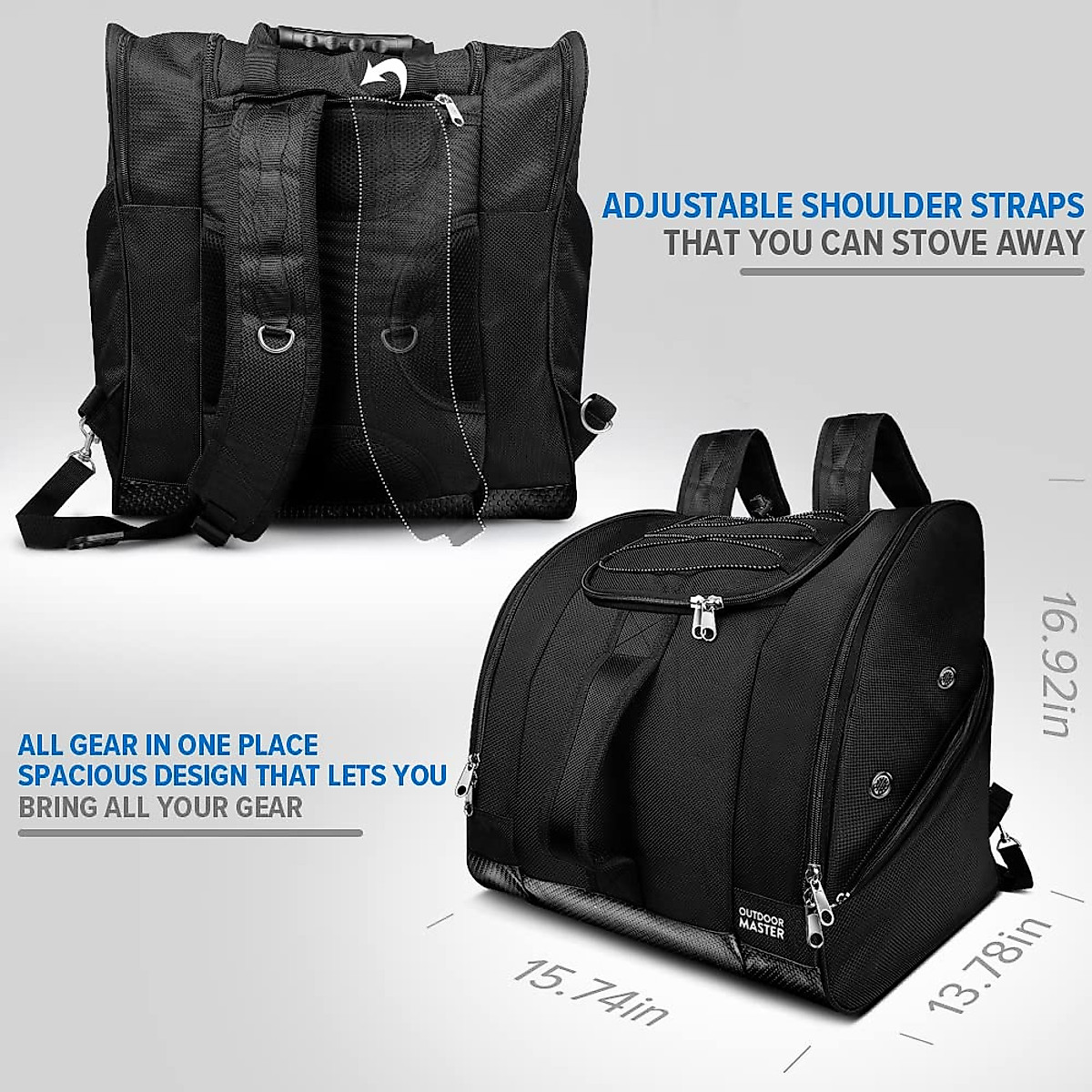 OutdoorMaster Boot Bag POLAR BEAR - 50L Ski Boots and Snowboard Boots Bag, Excellent for Travel with Waterproof Exterior & Bottom - for Men, Women and Youth - Black