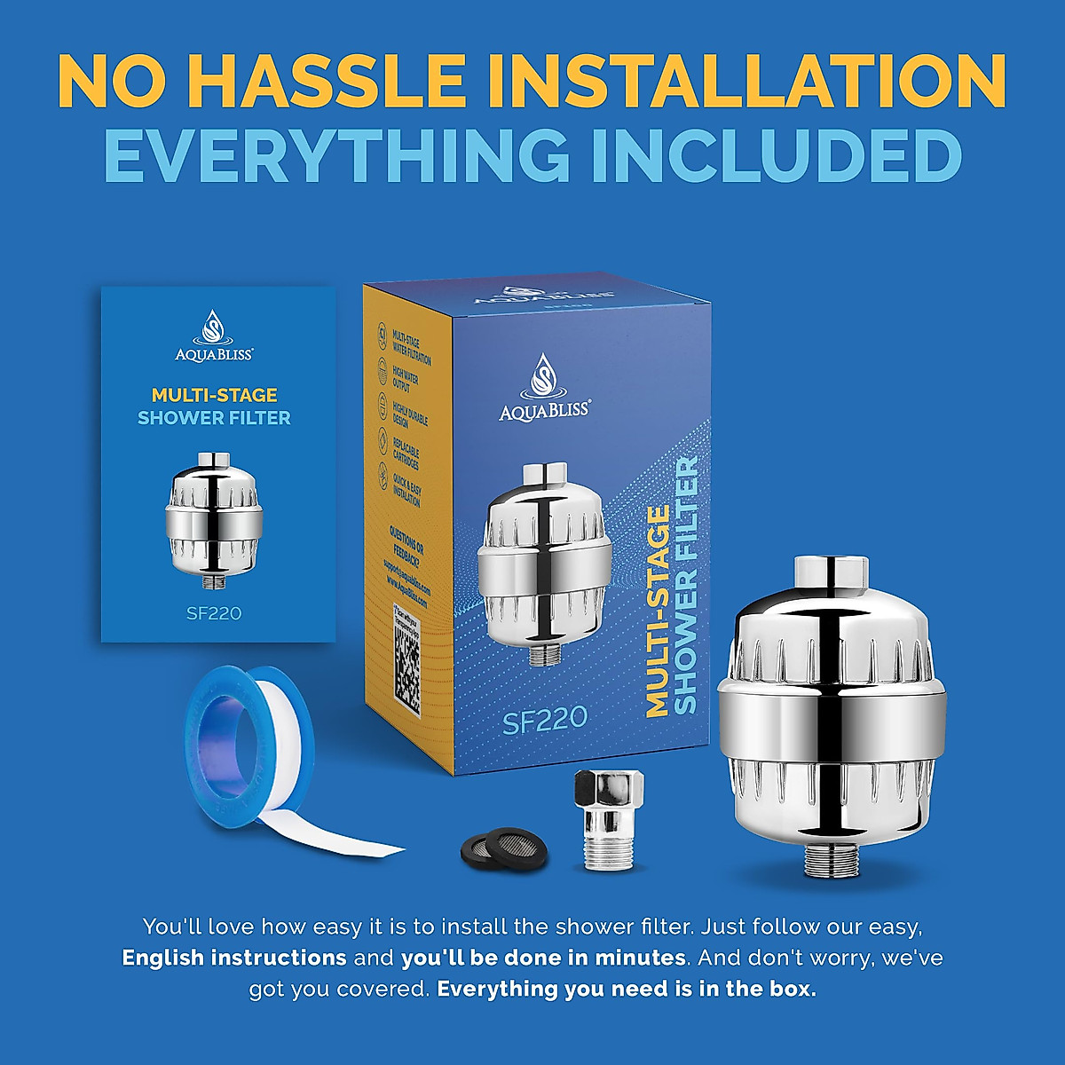 AquaBliss High Output Universal Shower Filter with Replaceable Multi-Stage Filter Cartridge – Transform Itching, Eczema & Acne into Glowing Hair, Nails & Skin Fast - Chrome (SF220)