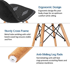 Giantex Set of 4 Modern Dining Chairs, Outdoor Indoor Shell PP Lounge Side Chairs with Mesh Design, Beech Wood Legs, Tulip Leisure Chairs, DSW Dining Chairs for Kitchen, Dining Room, Black