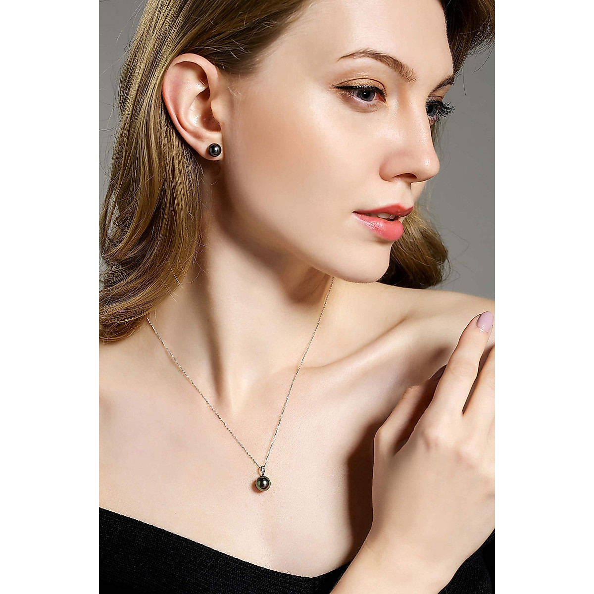 CHAULRI Real Gold 9-10mm Tahitian Black Pearl 18K Pendant Necklace w/ 18 Inch 18K Gold Chain - Jewelry Gifts for Women (yellow-gold)