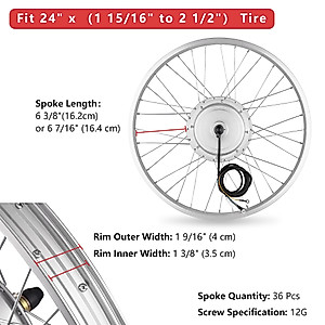 AW Electric Bicycle Front Wheel 24" E-Bike Conversion Kit 36V 750W Ebike Wheel Kit Thumb Throttle Hub Bicycle Conversion Motor Kit