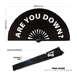 are You Down? Hand Fan Foldable Bamboo Circuit Rave Hand Fans Slang Words Fan Outfit Party Gear Gifts Music Festival Rave Accessories (Black)