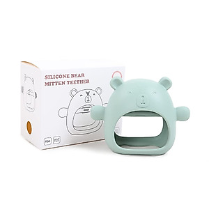 Baby Little Bear Silicone Teething Toys for 3-6 6-12 Months Infants,Anti-dropping Hand Wrist Teether Mitten,Sensory Chew Toy for Baby Sucking Biting Needs. (Blue)