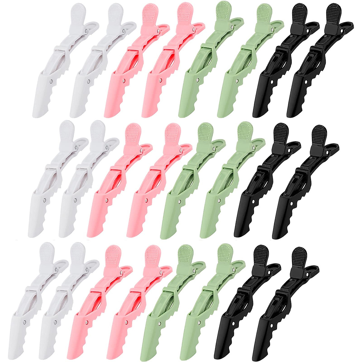 Ondder 24 Pack Alligator Hair Clips for Hair Styling, Coloring and Cutting - Salon Pro Sectioning Clips for Barbers, Women, Men, and Teens - Black, White, Pink, Green