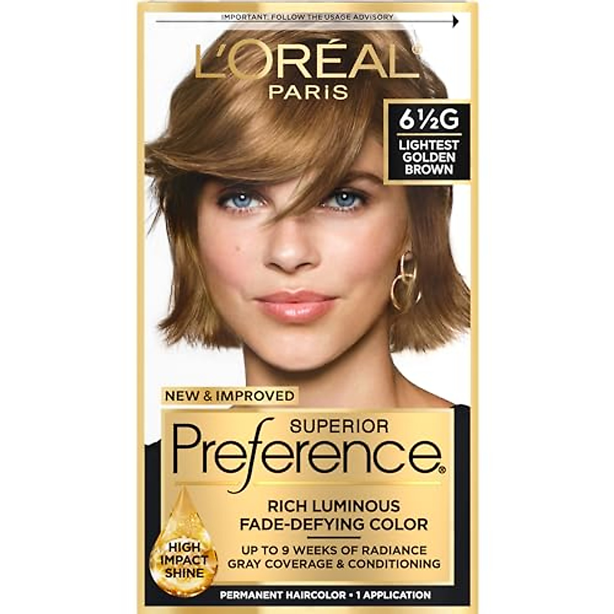 L'Oreal Paris Superior Preference Fade-Defying + Shine Permanent Hair Color, 6.5G Lightest Golden Brown, Pack of 1, Hair Dye