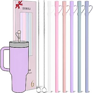 Doboli Replacement 12 inch Long Silicone Straw With Straw Cover,Compatible with Stanley Owala 40 oz 30 oz Cup Tumbler, 6 Pack Reusable Straw with Cleaning Brush,for Stanley Owala Tumbler Accessorie