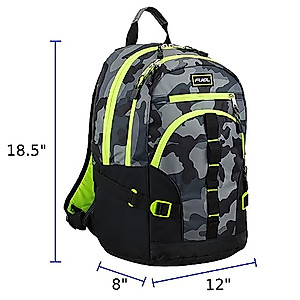 FUEL Dynamo Active Backpack, Fits Most Laptops up to 15", Front Access Pockets, Padded Lumbar, Comfortable, Adjustable Straps - Black/Gray Camo