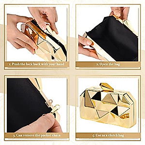 Jadive 5 Pcs Women Gold Clutch Purse Metallic Handbag Evening Purses Bag for Wedding Vintage Banquet Handbag Retro Earrings Arm Cuff Bracelet Jewelry Set