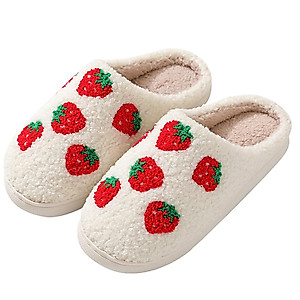 Vdidnts Heart Slippers For Women Strawberry Slippers Couple House Shoes Memory Foam Flat Slippers Strawberry 39/40