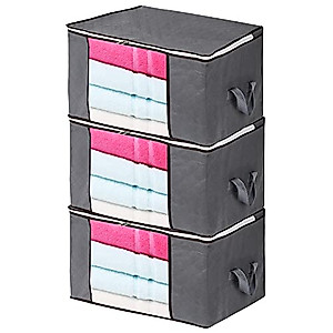 losensild 90L Large Storage Bags Clothes Storage Foldable Blanket Storage Bags Foldable Closet Organizer Under Bed Storage Bags with Reinforced Handle and Clear Window for Organizing (L-24 x 16 x 13)