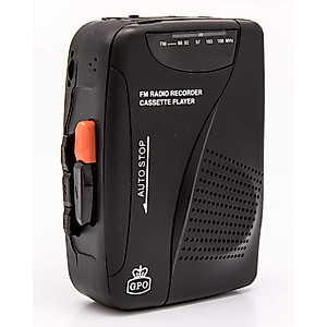 GPO Portable Retro Personal Cassette Player/Recorder with Built-in Speaker & Microphone, FM Radio, 3.5mm Headphone Jack, Earphones Included - Black