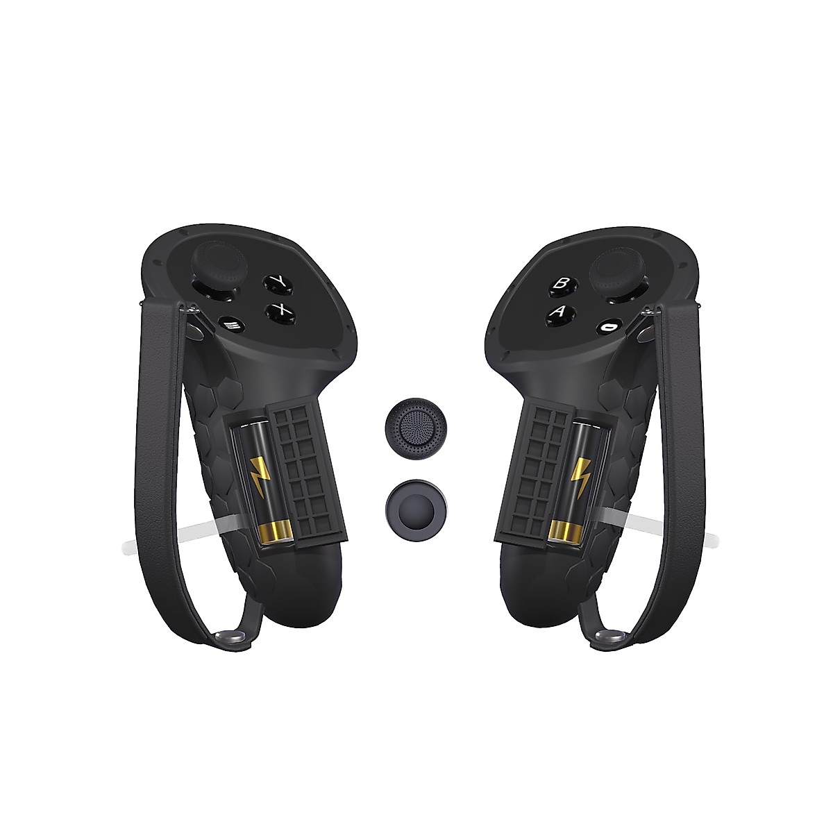 Lonxmovs Controller Grip Cover Compatible with Meta/Oculus Quest 3 Grips Cover for VR Touch Plus Controllers Covers Protector with Battery Opening Cover and Knuckle Straps(Black)