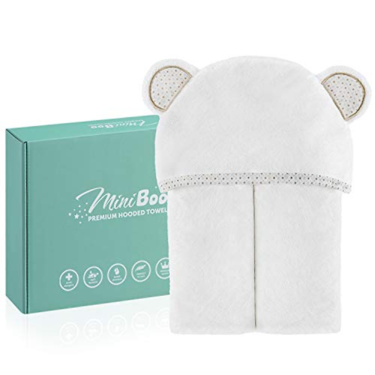 MINIBOO Hooded Baby Towel - Ultra-Soft and Hypoallergenic Rayon from Bamboo Baby Towels for Newborns, Infants, and Toddlers - Super Absorbent Baby Bath Towels