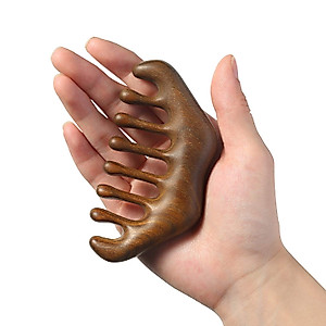 Wooden Wide Tooth Comb - Natural Scalp Massager for Hair and Meridian Relaxation. Brown