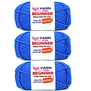 Electric Blue Yarn for Crocheting and Knitting Cotton Crochet Knitting Yarn for Beginners with Easy-to-See Stitches Cotton-Nylon Blend Easy Yarn for Beginners Crochet Kit(3x50g)