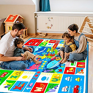 44" x 59" Baby Play Mats for Floor, Baby Crawling Mat, Kids Play Rug, Foldable Non Slip Tummy Time Mat Soft Plush Surface Baby Playmat for Toddlers & Infants, Classroom Playroom Bedroom Activity Mat