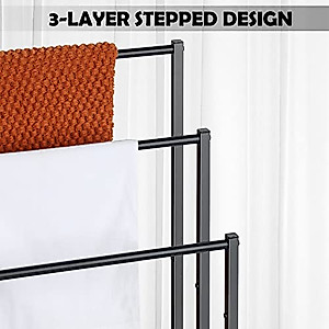 Free Standing Towel Rack, 3 Tier Metal Towel Racks Stand with Modern Black Wooden Storage Shelf, Multipurpose Hand Towel Drying Holder Stand for Bath & Blanket, Washcloths, Tub or Shower Organizer