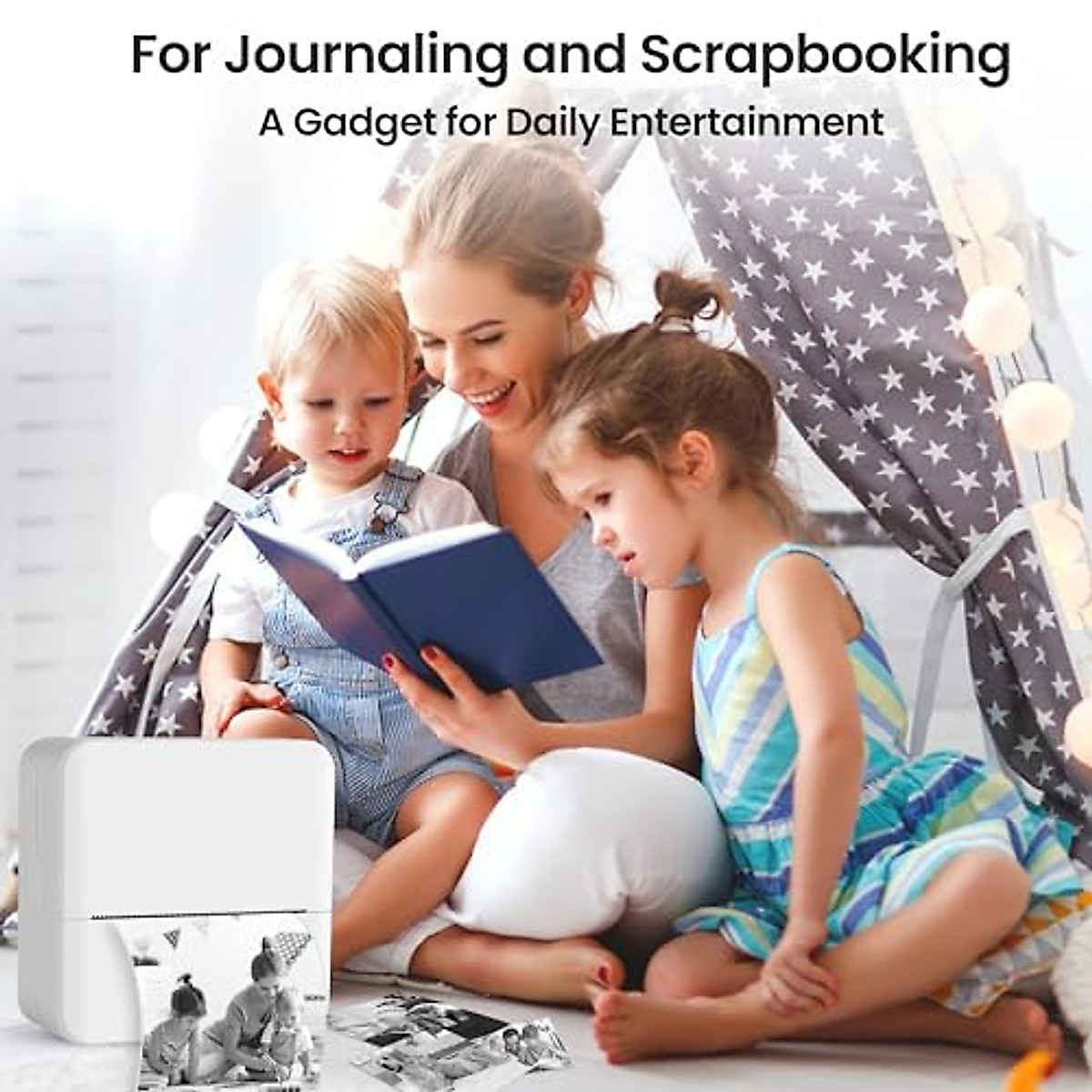 ZERNBER X6 Mini Printer Sticker Maker, Portable Inkless Thermal Bluetooth Label Photo Printer for Journaling, Entertainment, DIY Gifts for Kids (Free 4 Rolls of Printing Paper) White