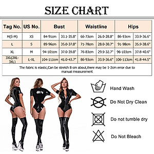 Aivtalk Latex Catsuit for Women Sexy Metallic Leather Clubwear Bodysuit Patent Leather Club Jumpsuit Halloween Costume Dress for Party