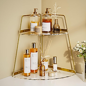 NiHome 2-Tier Acrylic Countertop Corner Organizer for Bathroom Kitchen Bedroom, Corner Skincare Organizers Makeup Organizer for Vanity Storage - Sturdy Metal Frame & Anti-Slip Pads, Home & Office Use