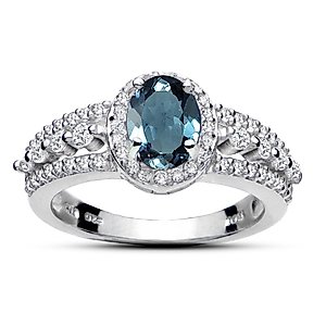 Ice Gems Sterling Silver London Blue and White Topaz Oval Ring