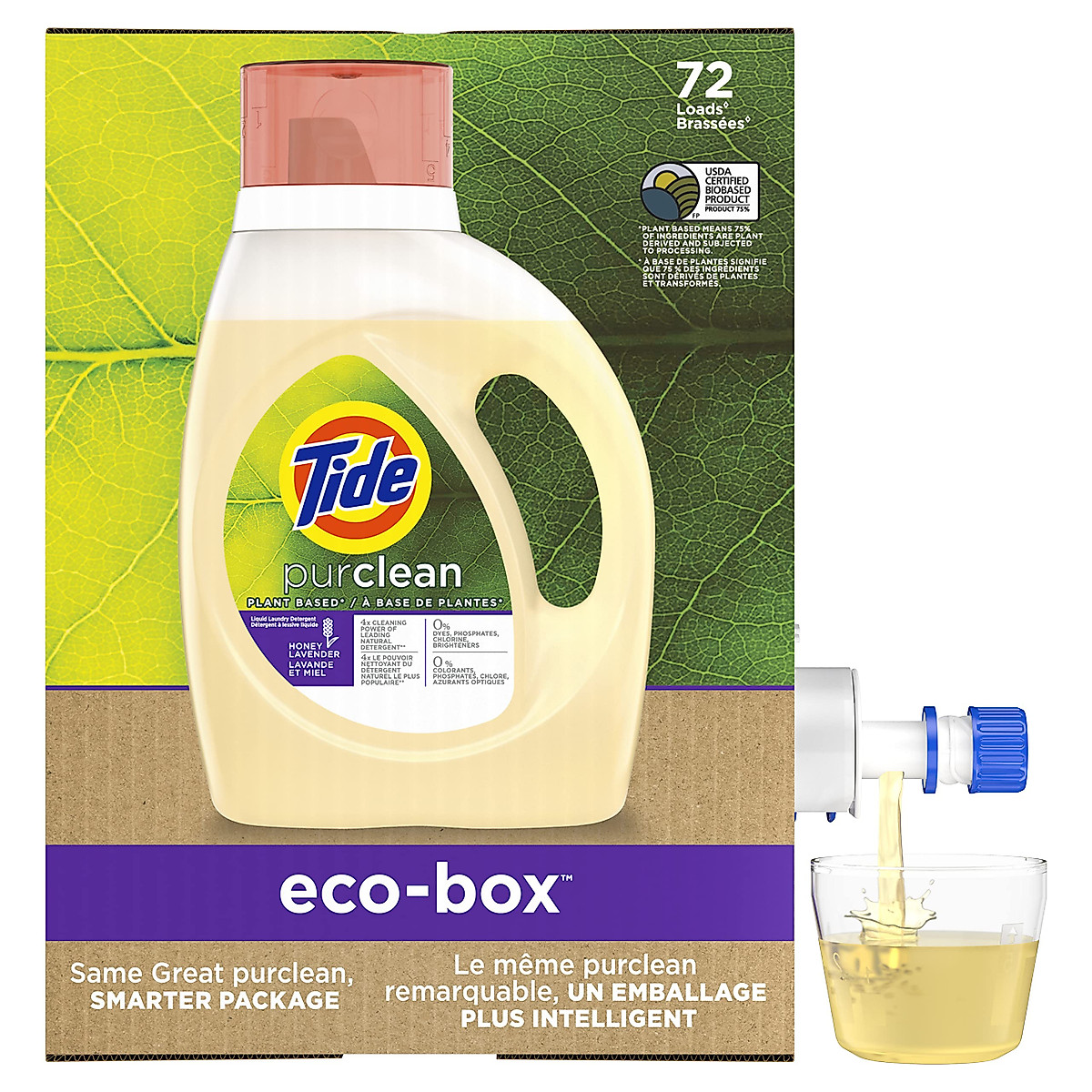 Tide Purclean Plant-Based Epa Safer Choice Natural Laundry Detergent Liquid Soap Eco-Box, Ultra Concentrated High Efficiency (He), 72 Loads