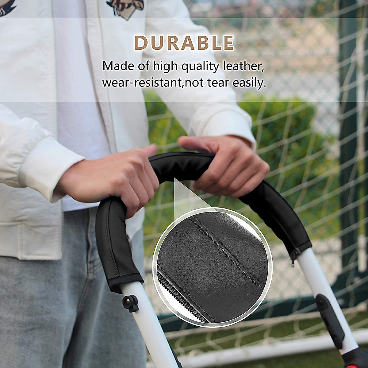 CHILDHOOD Baby Stroller Armrest Handle Sleeve Cover Universal Handle Cover Artificial Leather Black