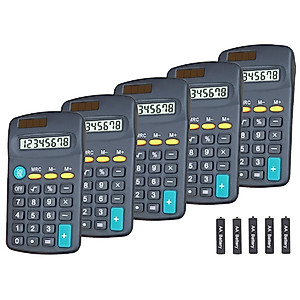 Basic Calculator Dual Power 8 Digit Desktop Calculator (Black,Set of 5)