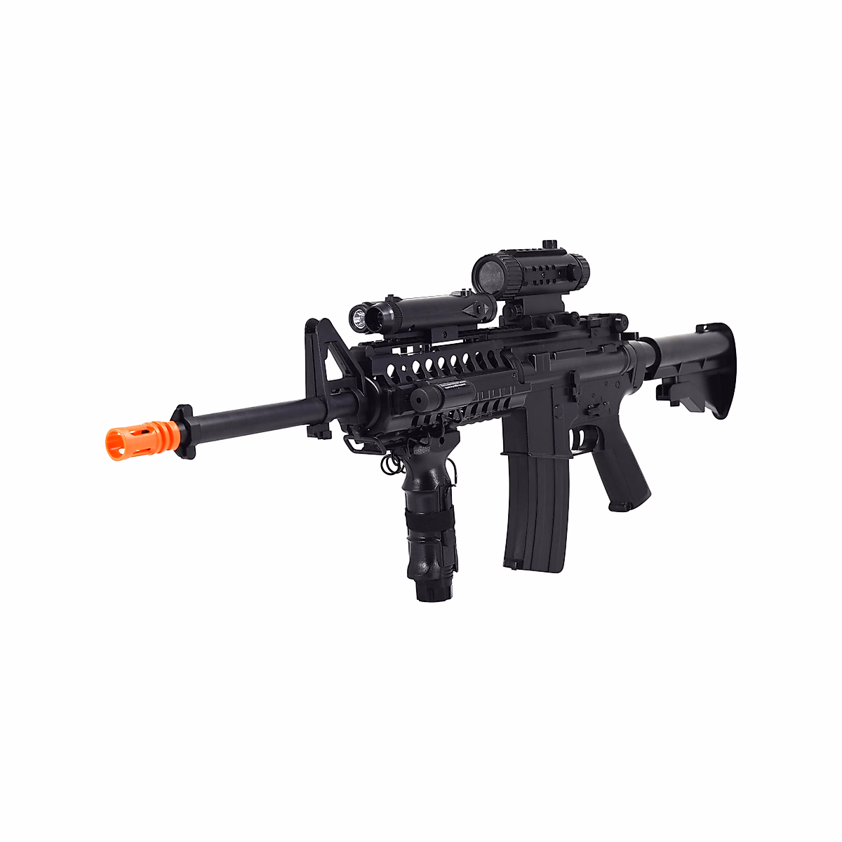 Fire Power SOFT AIR USA F4D AEG Electric Airsoft Rifle with Flashlight and Laser, Black, 200 FPS