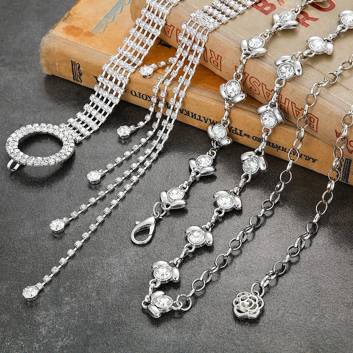 Vabean 2 Pieces Rhinestone Belt for Women Shiny Crystal O-Ring Waist Belts for Dress Diamond Chain Belt for Ladies Dress Gift (Silver)