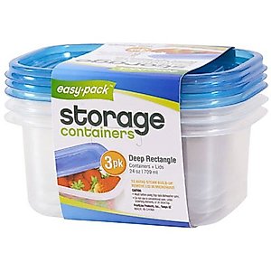Easy Pack Rectangle Reusable 24-Ounce Containers and Lids, 680ml, 3-Pack