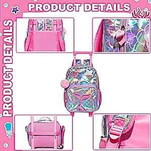 ZBAOGTW Mermaid Rolling Backpack for Girls Kids Backpack with Wheels for Elementary Kindergarten Girls Wheeled Backpack Carry on Luggage for School Travel