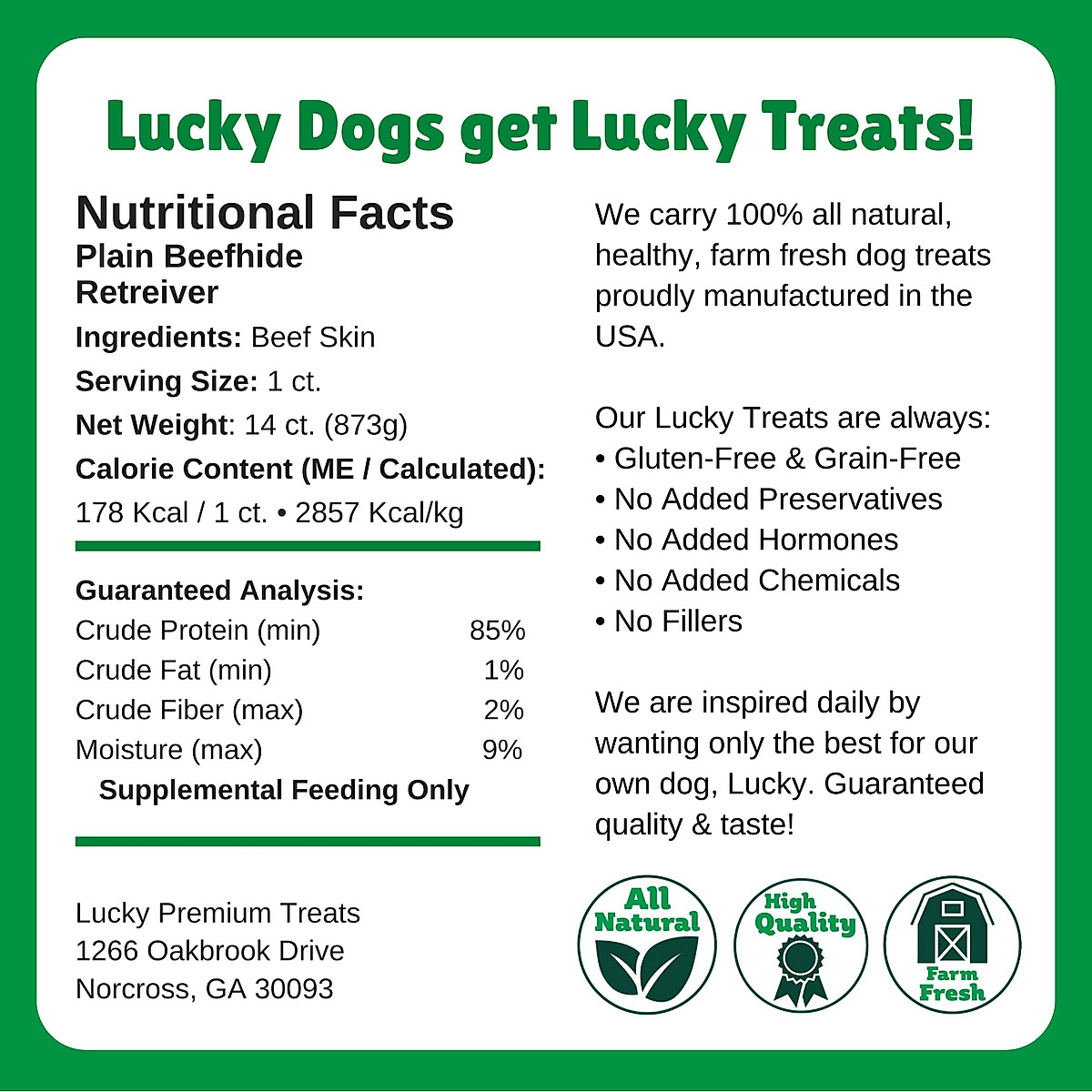 Lucky Premium Treats Plain Retriever Rawhide Sticks – All-Natural Rawhide Dog Treats for Large Dogs, Gluten Free Premium Large Dog Treats (14 Chews)