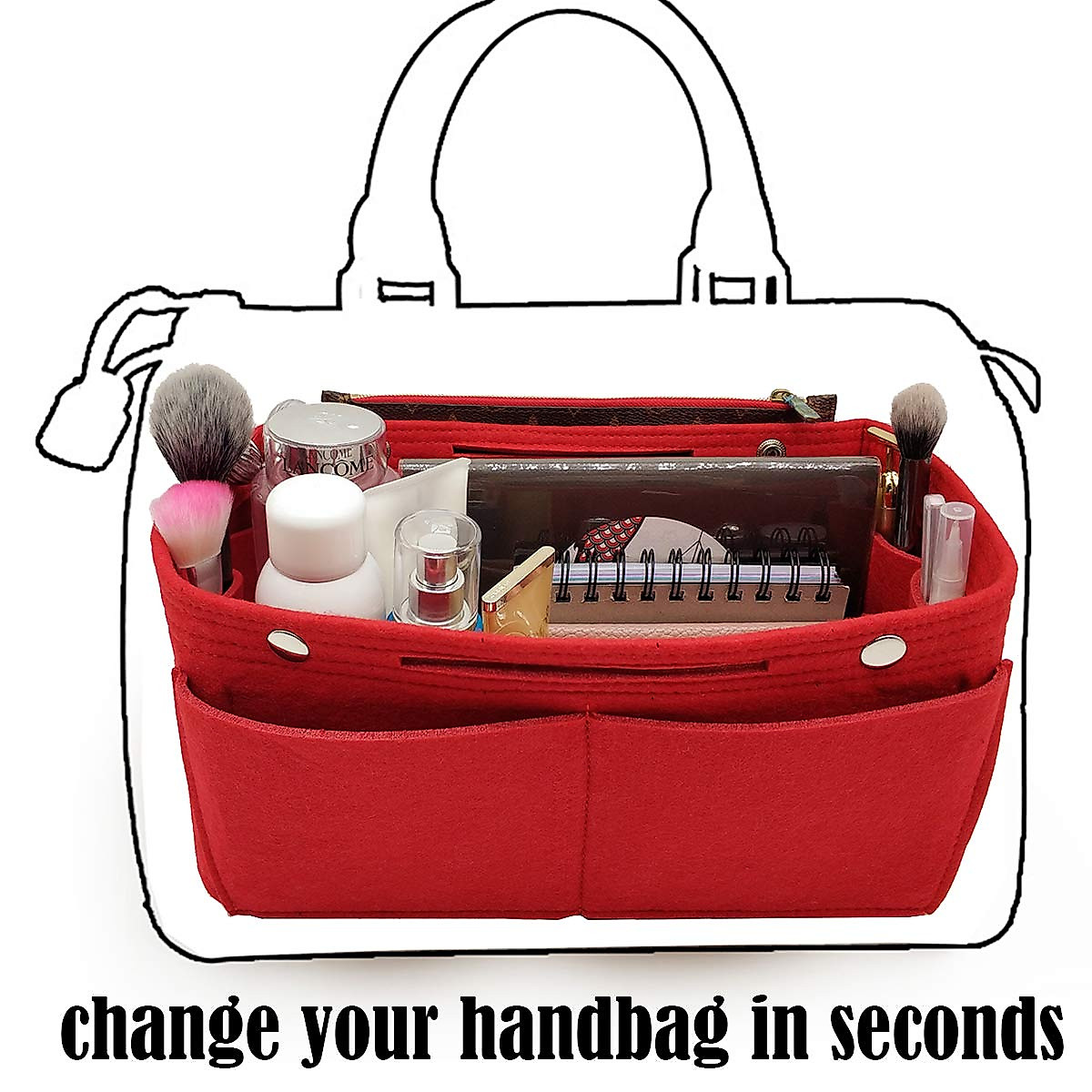 LEXSION Felt Purse Organizer Insert Bag organizer Multi Pocket Bag in Bag Organizer For Tote & Handbag Shaper 8008 Red L