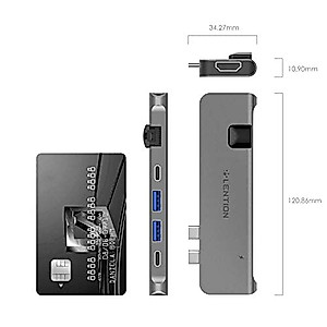 LENTION USB C Hub with Thunderbolt3(PD+Data Transfer+Video Output), 4K HDMI, USB 3.0, Gigabit Ethernet Mac Adapter Compatible 2016-2023 MacBook Pro, Mac Air(CS65, Light Gray)