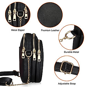 Multi Pocket Black Leather Crossbody Bag for Women Handbag Cute Little Purse Small Ladies Shoulder Strap Cross Body Bag Best Designer Crossbody Purse Girls Casual Chain Cell Phone Bags