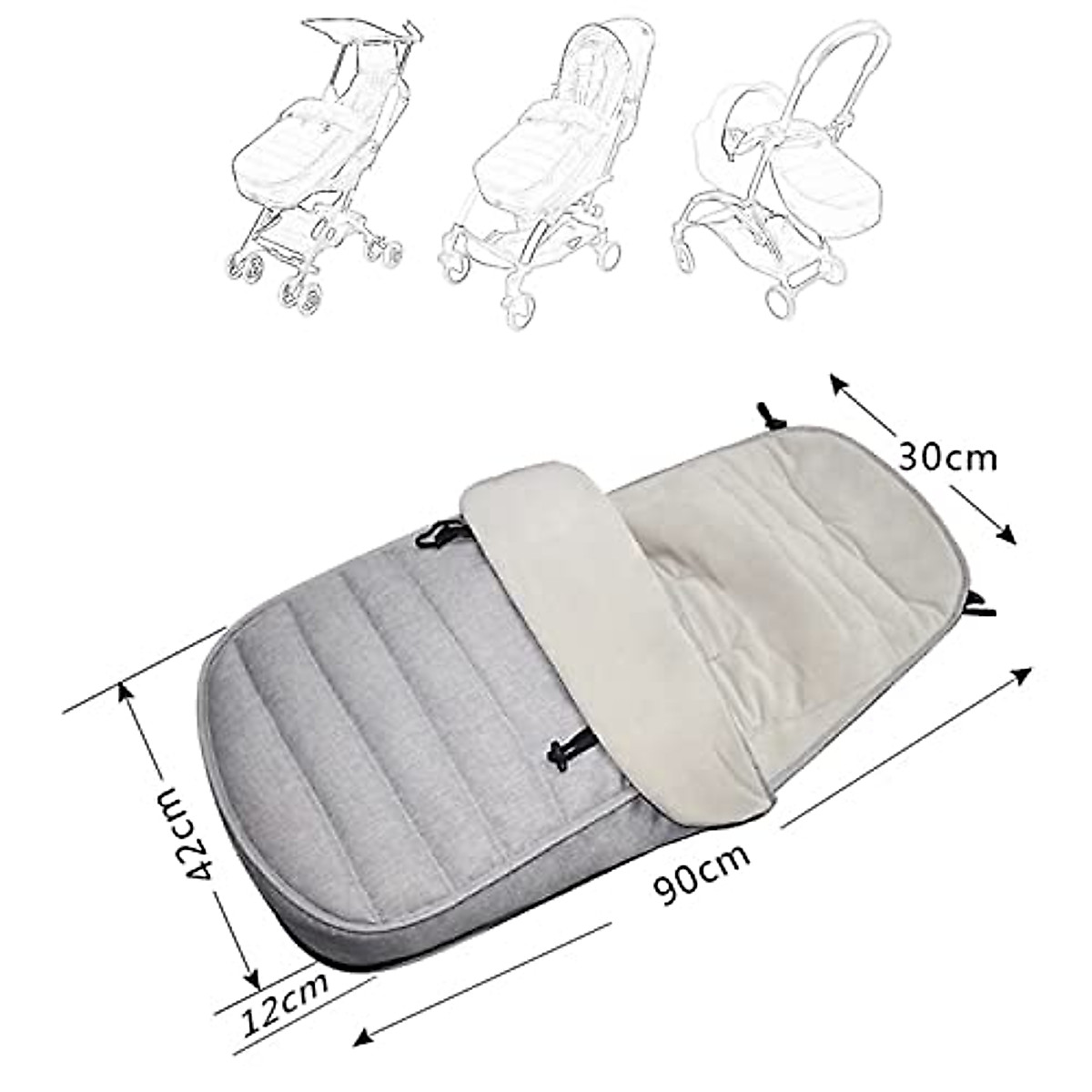 LEMESO Bunting Bag for Baby, Universal Bunting Bag, Removable Stroller Sleeping Bag Cold Weather,Soft Fleece Lined Footmuff, Fits Most Stroller Pram, Perfect for Baby, Toddler,Grey Color