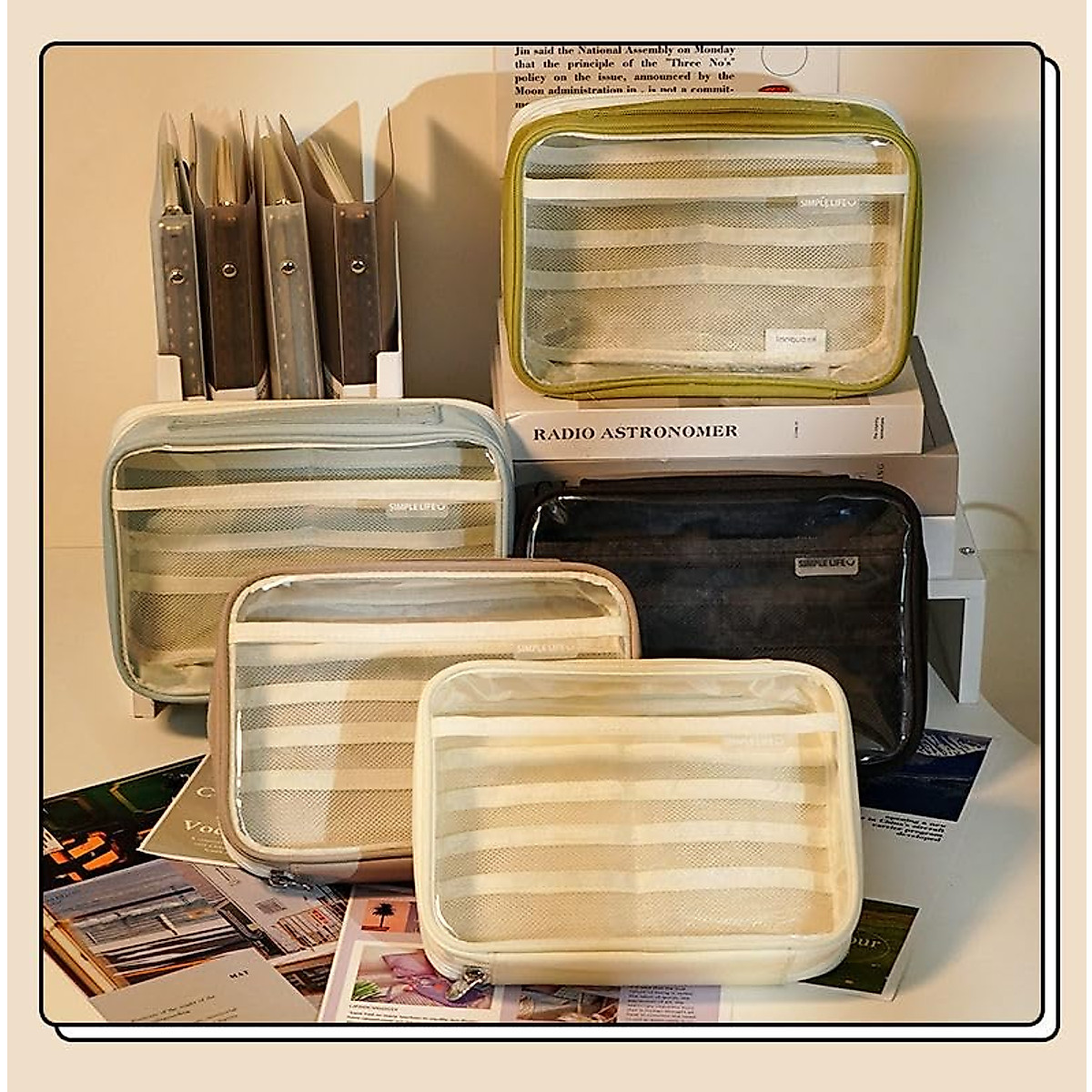 MILLEVIBE Pencil Pouch Large Capacity Pen Case with Anime Display Window for Teen Girls Boys Organizer School Supplies (Blue)