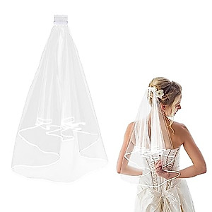 Amaxiu Short Wedding Bridal Veil with Comb, 2 Tier Tulle Bride Veil Elbow Length Wedding Veil Ribbon Edge 60-80cm/23-31in