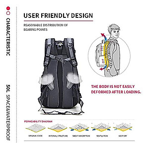 Bseash 50L Water Resistant Hiking Backpack, Lightweight Outdoor Sport Daypack Travel Bag for Camping Climbing Touring (Purple - No Shoe Compartment)