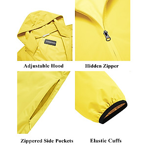 COOFANDY Men Rain Jacket Yellow Lightweight Packable Raincoat Waterproof Jogging Rain Coat with Hood Large