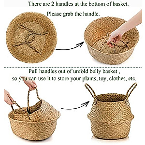 Yesland 2 Pack Woven Seagrass Plant Basket with Handles, Ideal Wicker Baskets Storage Plant Pot Basket for Laundry, Picnic, Plant Pot Cover, Beach Bag and Grocery Basket (L)