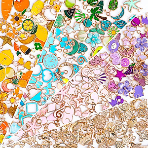 SANNIX 200Pcs Bracelet Charms for Jewelry Making Wholesale Bulk Jewelry Making Bracelets Charms Gold Plated Enamel Charms Pendants for Bracelet Necklace Jewelry Making