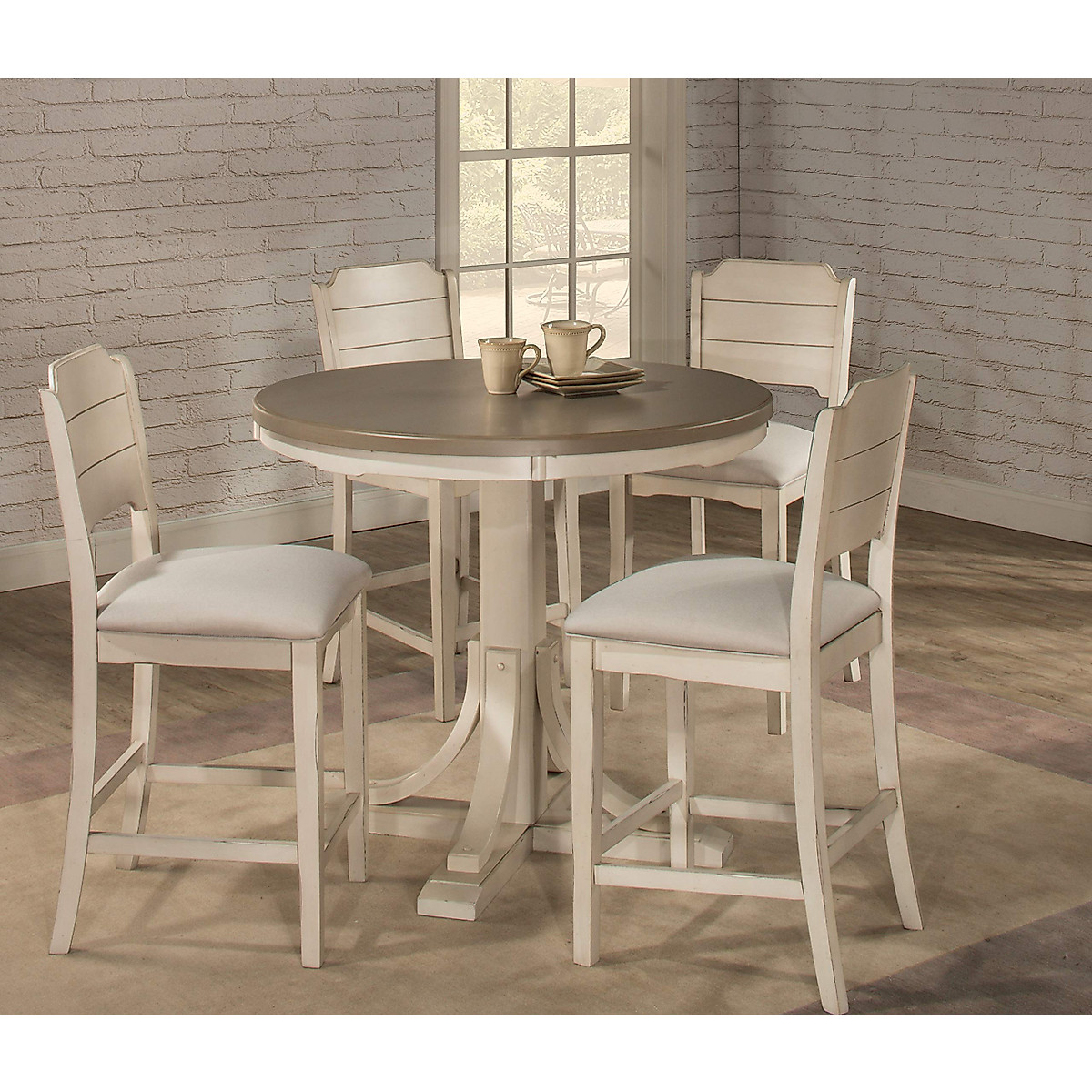 Hillsdale Furniture Counter Height Round Dining Table, Distressed Gray/Sea White