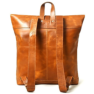 Gratlin Buffalo Leather Roll On Laptop Backpack 16 Inches | Vintage Genuine Leather Rucksack Backpack for Men & Women | Best Full Grain Tan Leather Backpacks Book Bag Knapsack for Travel Hiking Use