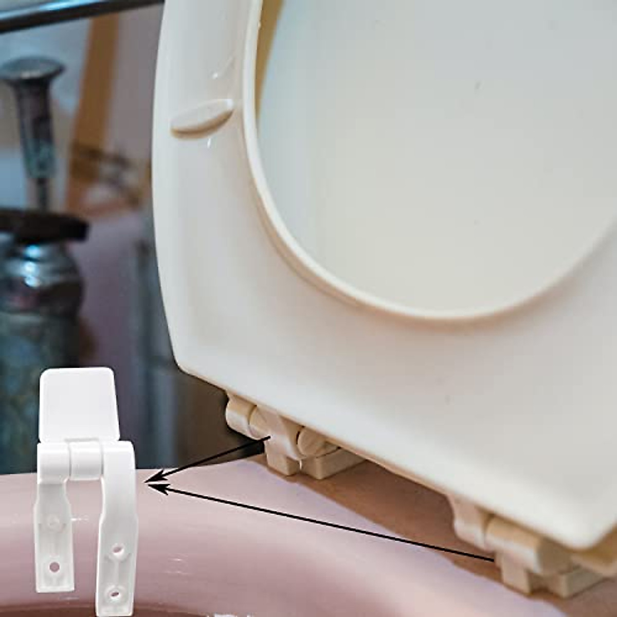 Canomo Universal White Plastic Toilet Seat Hinges Replacement with Bolts Screw and Nuts for Toilet Seats Lids, 1 Pair