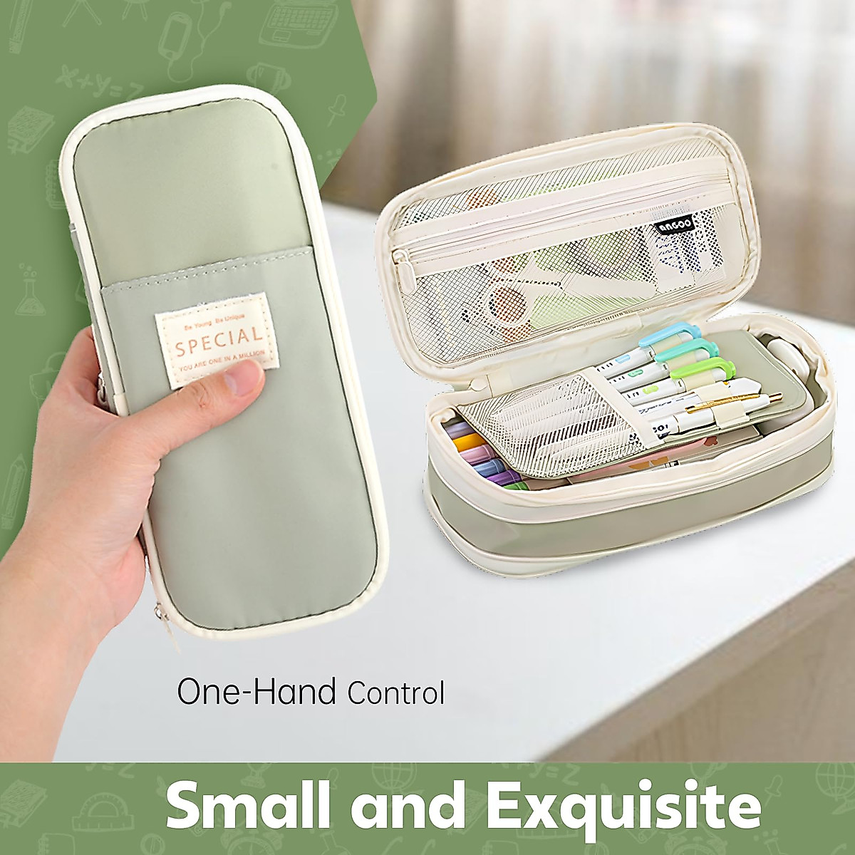 HESEE Pencil Case, Large Capacity Aesthetic Pencil Cases with Durable Zipper, Big Stationery Pencil Pouch for Women & Men, Adults Portable Storage Organizer Bag for College, office, Travel (Green)