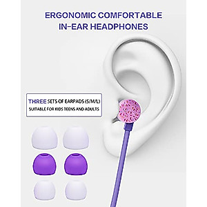 OHEDMEH Wired Earbuds for Kids in-Ear Headphones, Cute Donut Kids Earphones for School, Flat Cable Cute Earbud with Microphone and Lovely Kids Ear Buds Storage Case for Girls Boys and Adults (Purple)